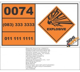 UN0464 Articles, explosive, n.o.s. (1.1E) Hazchem Placard, Dangerous ...