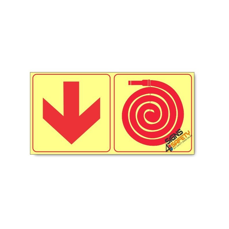 Fire Hose and Arrow Down, Photoluminescent, (Glow in the Dark) Sign ...