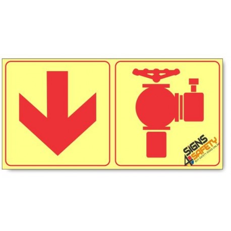 Fire Hydrant and Arrow Down, Photoluminescent, (Glow in the Dark) Sign ...