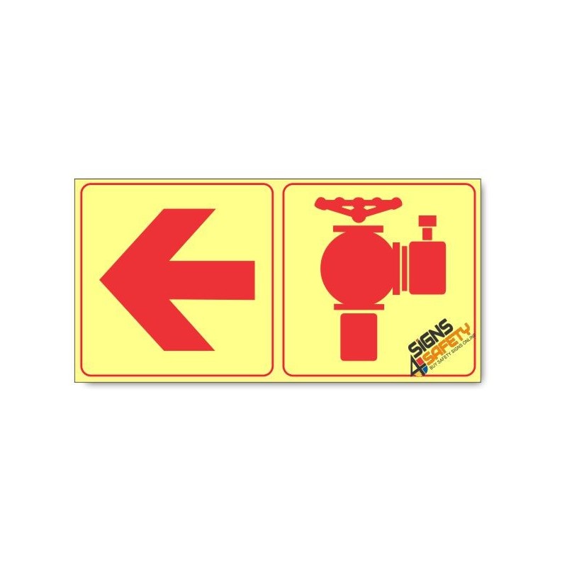 Fire Hydrant and Arrow Left, Photoluminescent, (Glow in the Dark) Sign ...