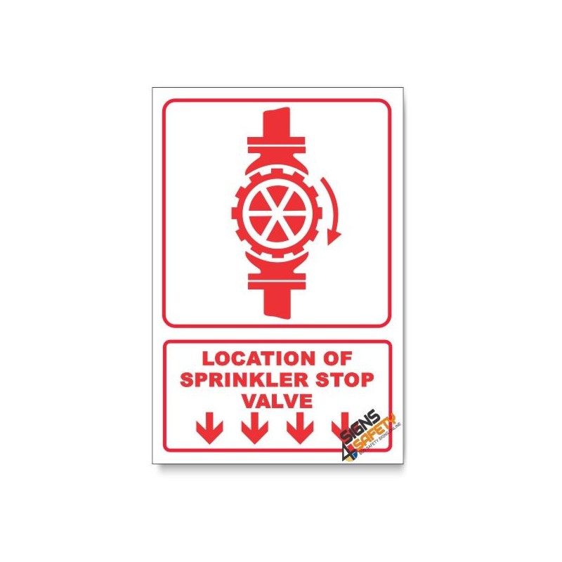 Nosa / SABS Sprinkler Stop Valve, Arrow Down, Descriptive Safety Sign ...