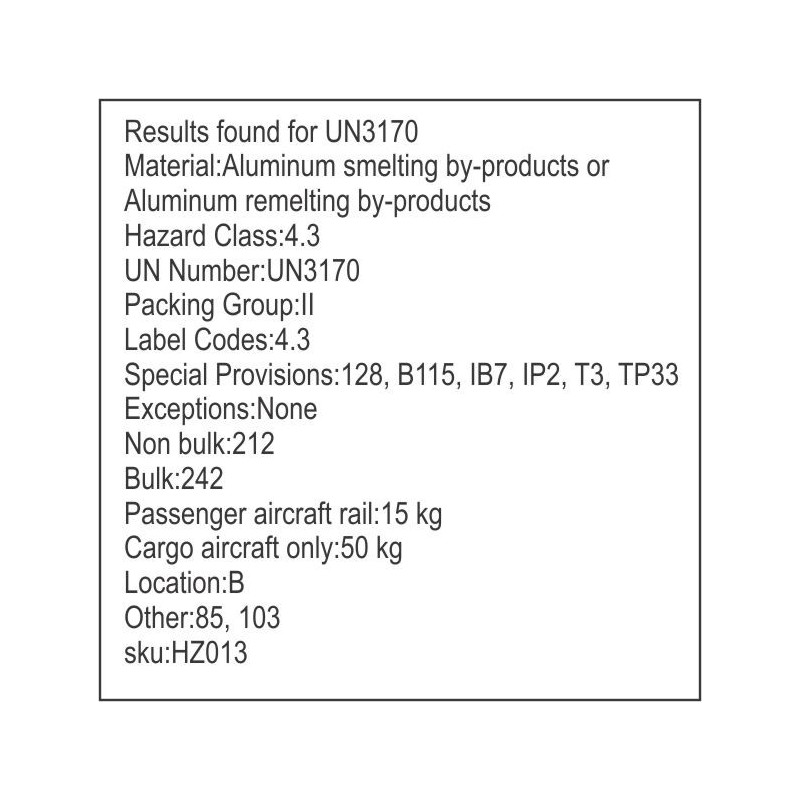 UN3170 Aluminum smelting or remelting by-products, Dangerous When Wet ...
