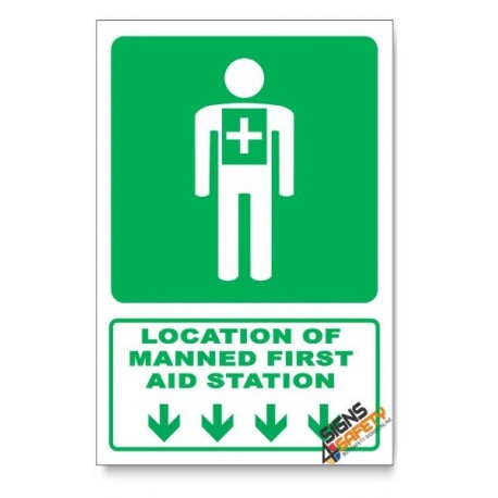 Nosa / SABS (GA5/D1) Manned First Aid Station Sign, Arrow Down ...