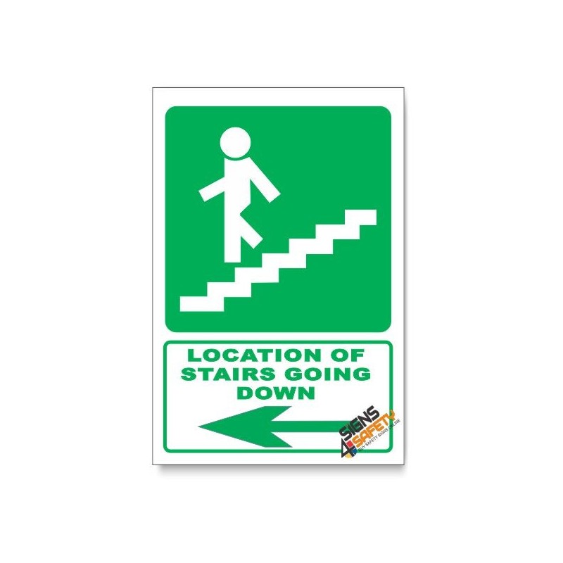 Nosa / SABS (GA17/D3) Stairs Going Down Sign, Arrow Left, Descriptive ...