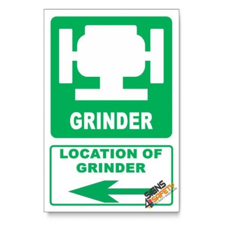 Nosa / SABS (IN1/D3) Grinder Sign, Arrow Left, Descriptive Safety Sign ...