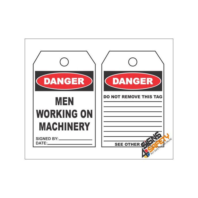 (MST3) Danger Men Working on Machinery Safety Tag (10 Tags / Pack)
