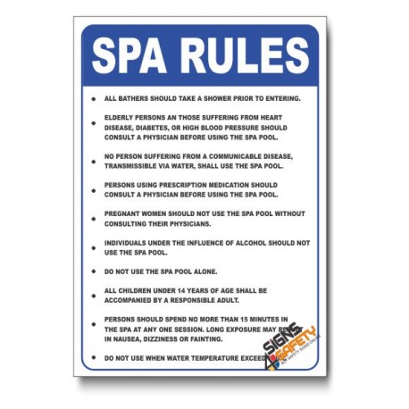 Nosa / SABS Spa Rules Safety Sign, Online South Africa,
