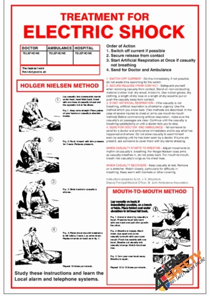 Electric Shock Treatment First Aid Signs & Posters Electric Shock