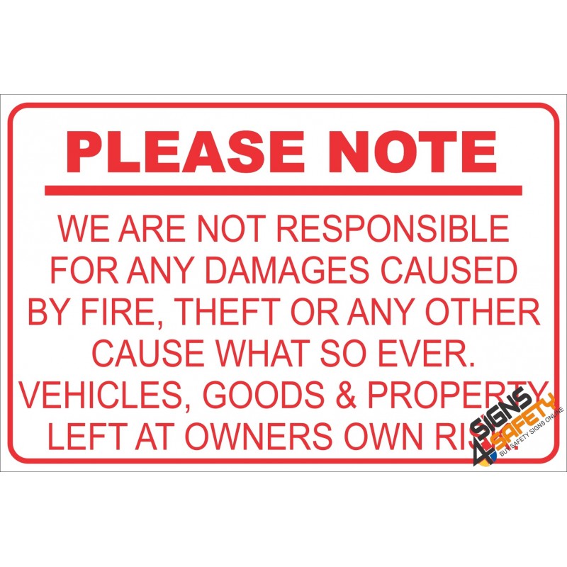 Nosa / SABS (NR6) Geen Verantwoordelikheid Teken / No Responsibility ...