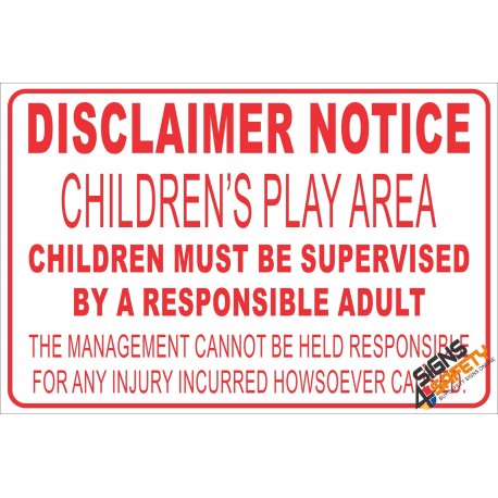 Nosa / SABS (NR24) Children's Play Area Disclaimer Sign