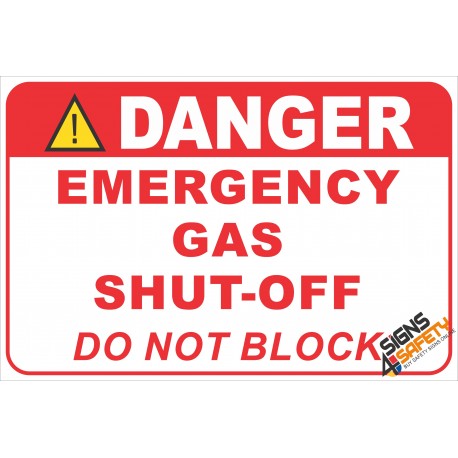Nosa / SABS (G30) Danger Emergency Gas Cut-Off Valve Safety Sign