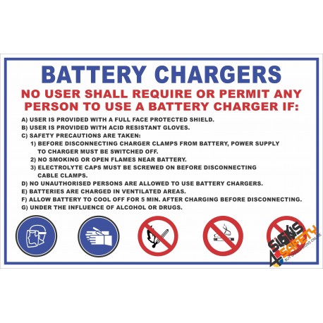Nosa / SABS (FM2) Battery Charger Safety Rules Sign